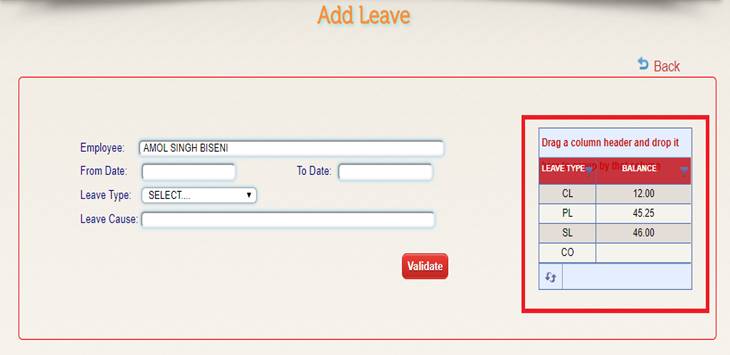 · This table givedetail record of Type of Leave and Balance leave
