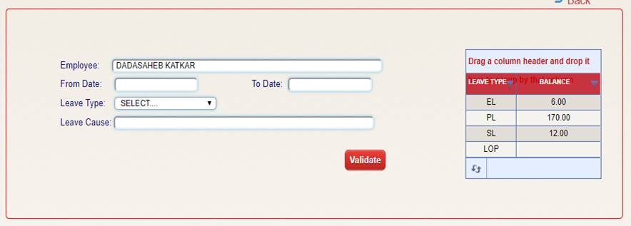 · This table givedetail record of Type of Leave and Balance leave